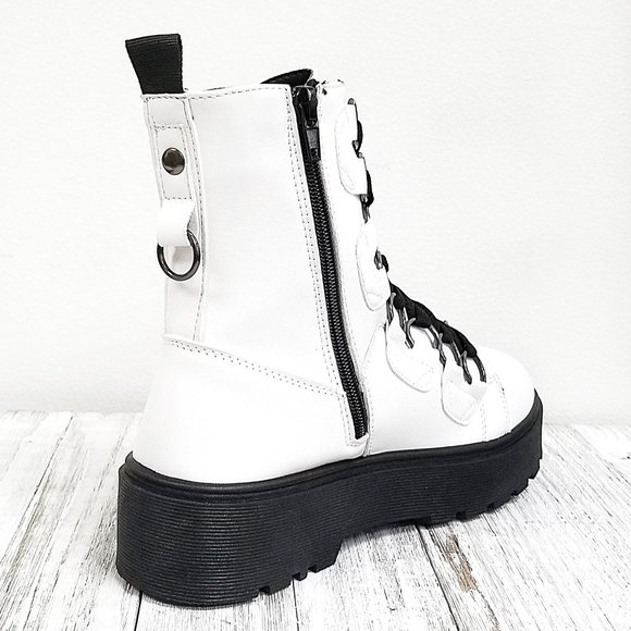 Shoes | New White Lace Up Combat Platform Ankle Boots | Poshmark